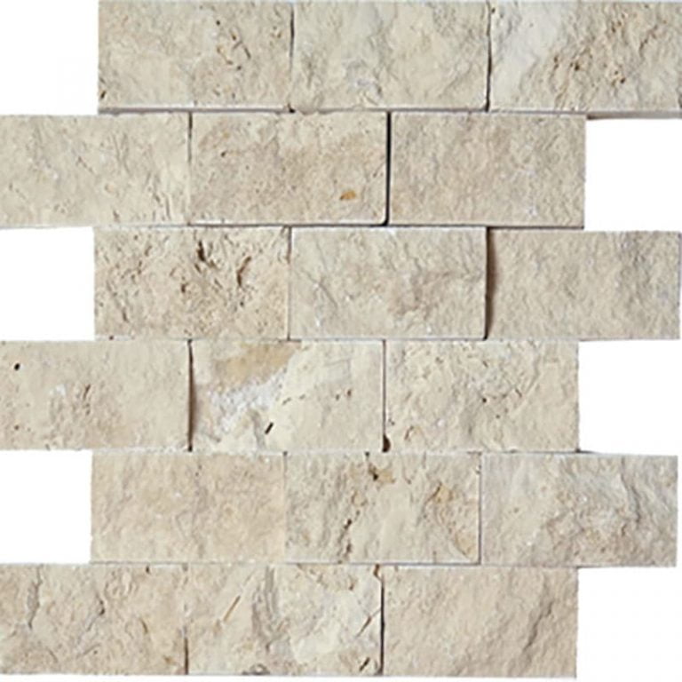 Miami Light Rustic Tumbled Travertine Mosaic Brick Split Face 2x4 Inch ...